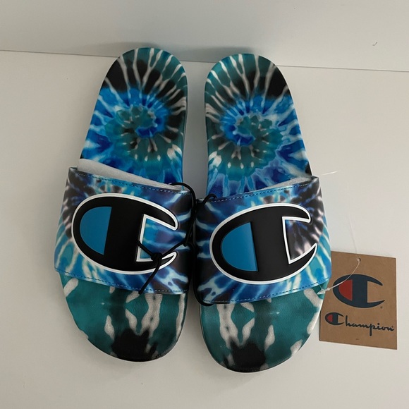 Champion | Shoes | Champion Ipo Black Blue Tie Dye Slides Slippers ...